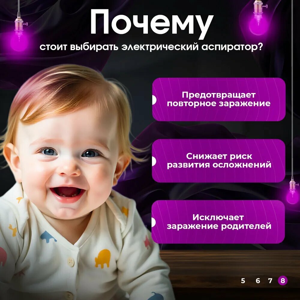 Аспиратор назальный электрический детский соплеотсос с музыкой и подсветкой для новорожденных
