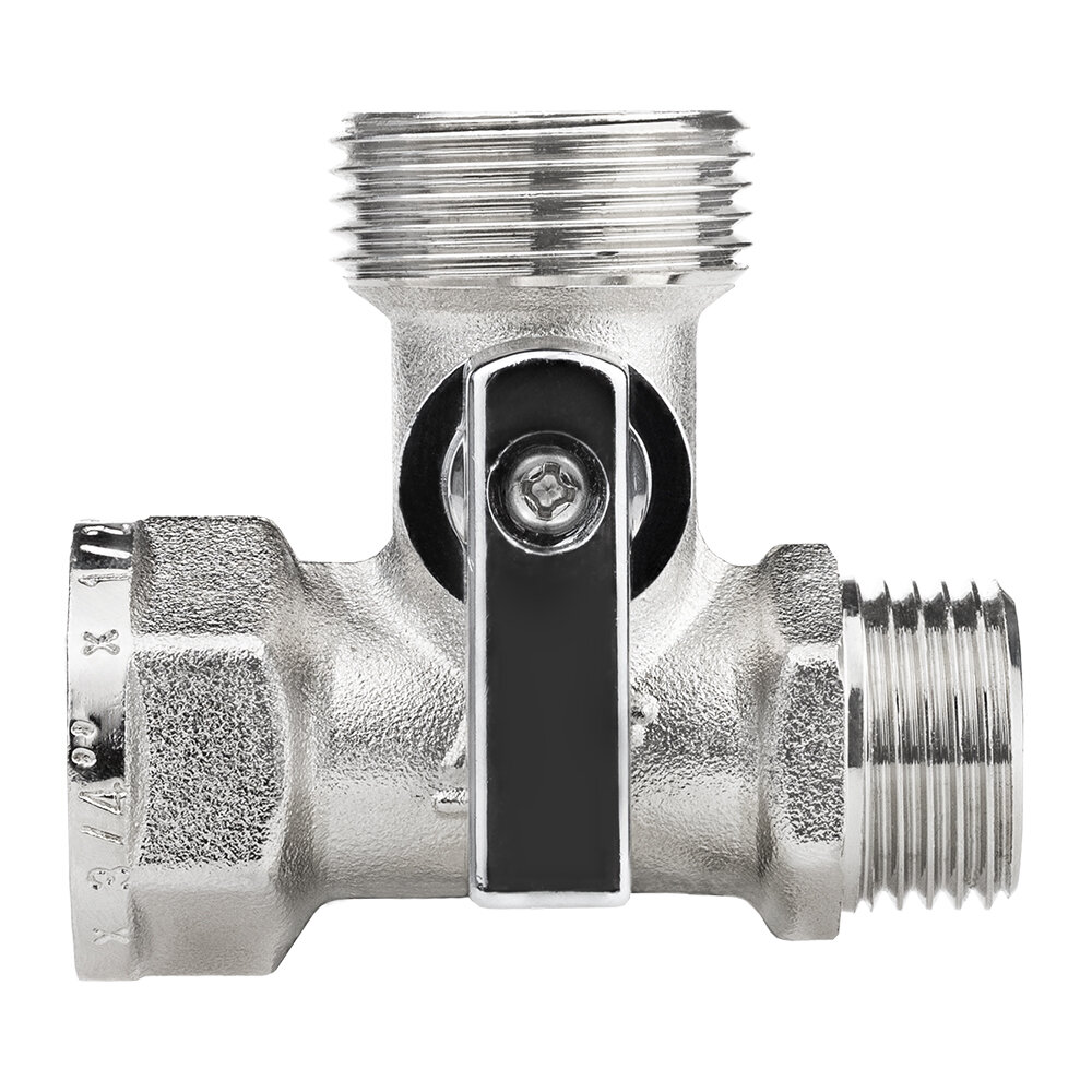 Кран шаровой трёхпроходной для бытовой техники 1/2" х 3/4" х 1/2" в/н/н, никел. латунь, ГОСТ, MPF