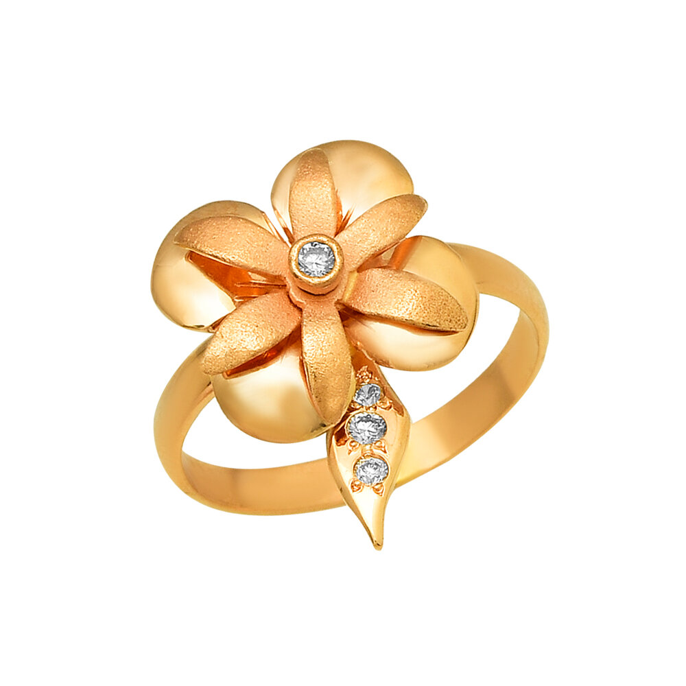 Кольцо, женское, красное золото 585 пробы, вставка с бриллиантами, форма цветок