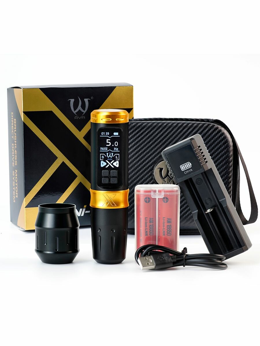 Тату машинка беспроводная AVA UNI-X Stroke 4.0mm Gold, аппарат для перманентного макияжа