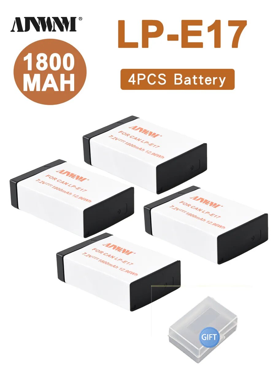 4 шт Аккумулятор для фотоаппарата Canon LP-E17,1800MAH