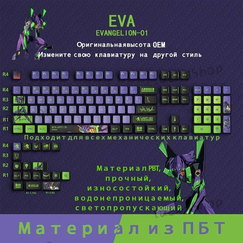 Кейкапы "Комплект 122", для клавиатуры, фиолетовые/зеленые, 1 шт