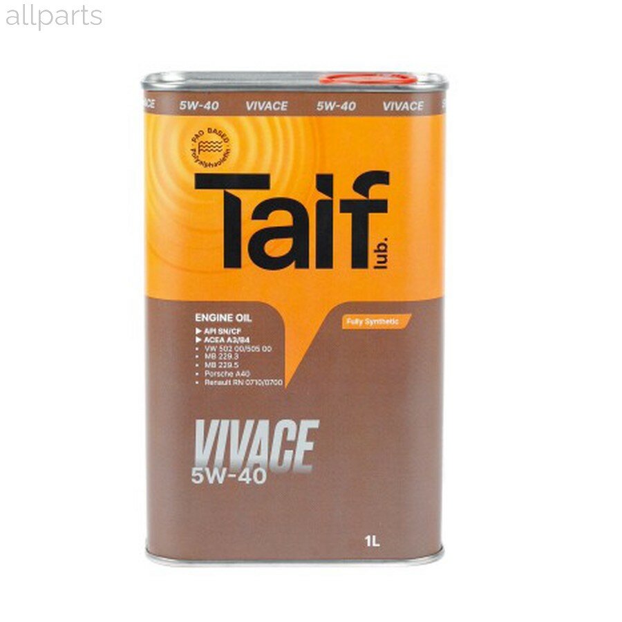TAIF 211025 TAIF Масло моторное VIVACE 5W-40, 1L API SN/CF, MB- 229.5, VW 502 00/505 00