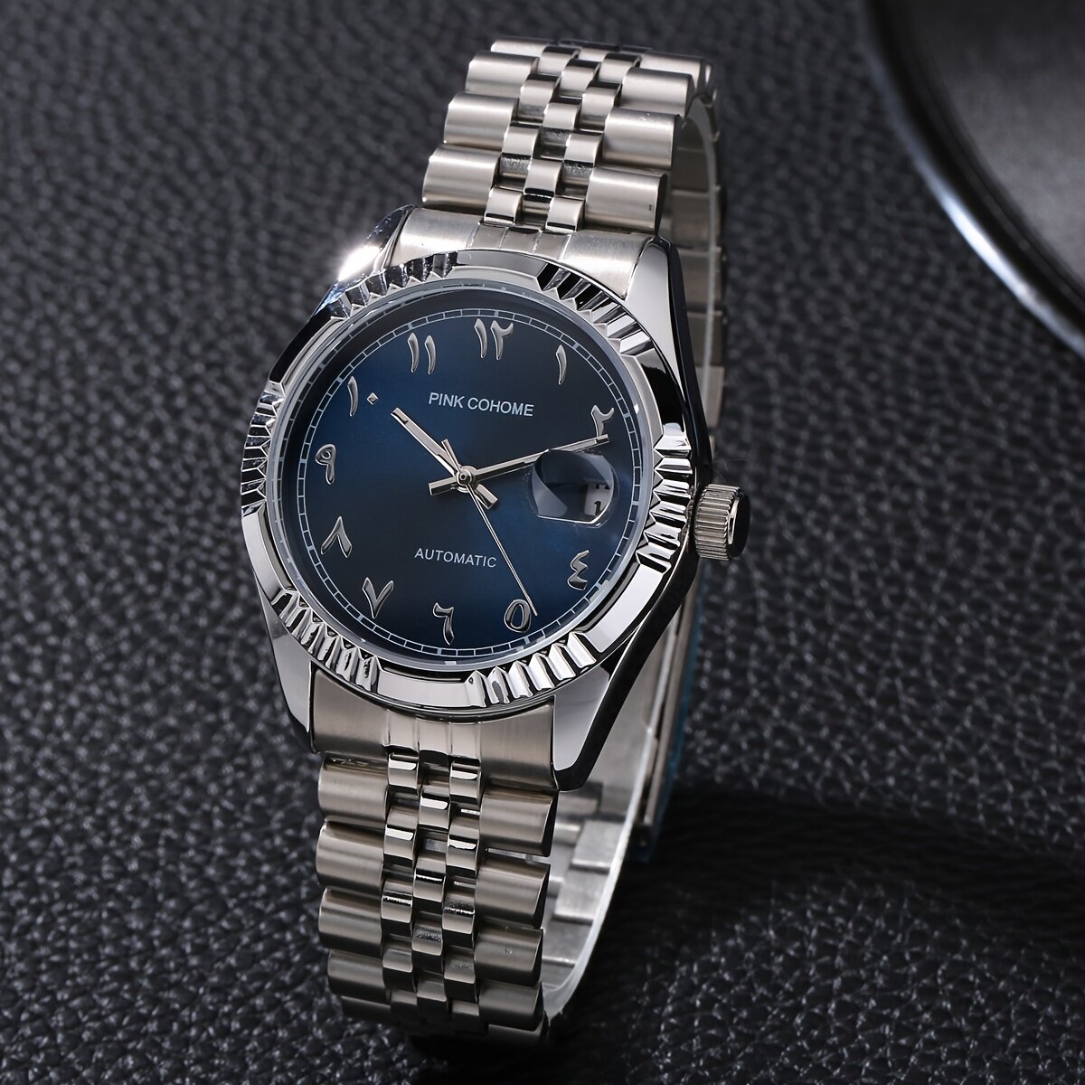 1 шт. Розовые женские часы Cohome в стиле бохо с автоматическим механическим механизмом - круглый браслет из нержавеющей стали, арабские цифры, 3ATM, корпус из цинкового сплава, аналоговый дисплей, без батареи