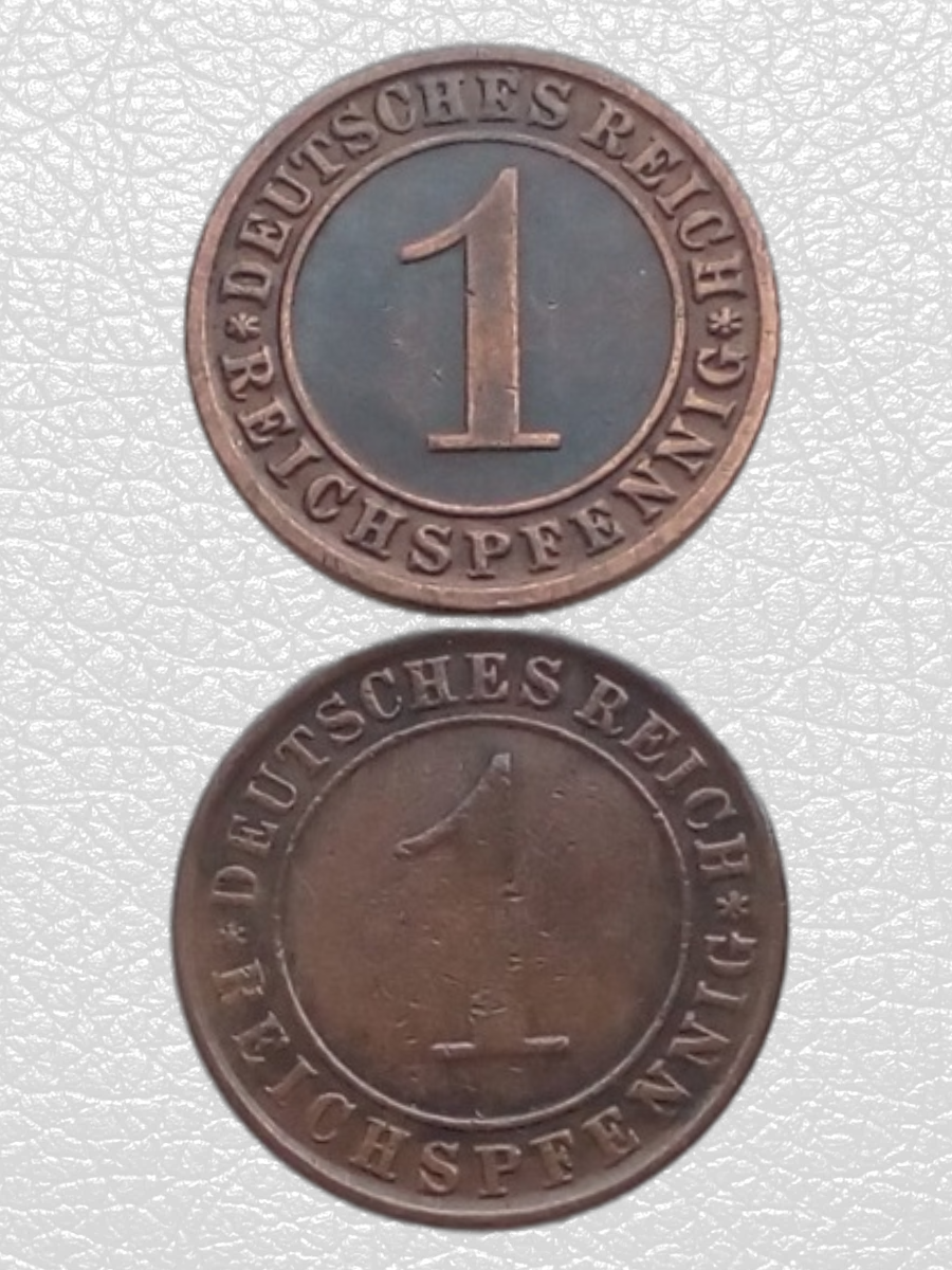 Германия, 1 пфенниг 1928 F, 1929 A. 2 шт.