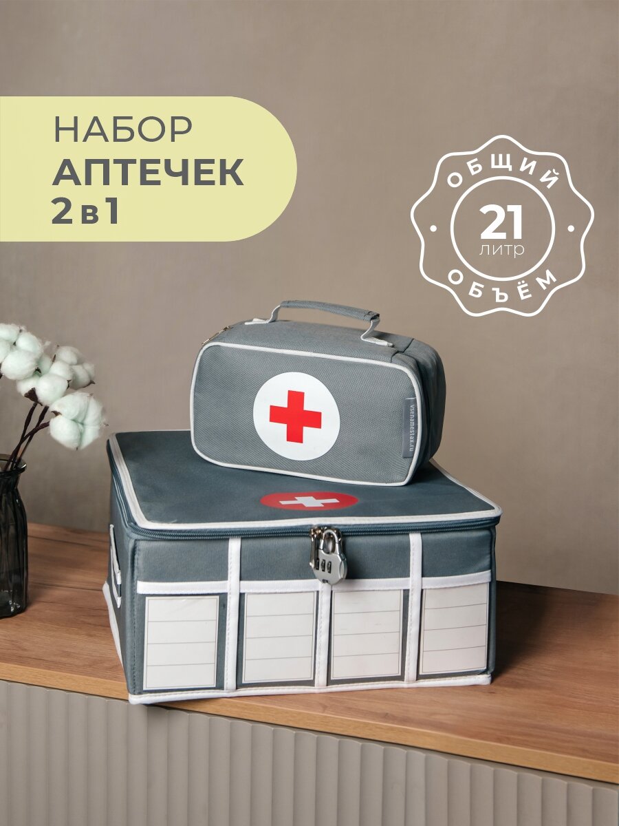 Набор аптечек Всё на местах, домашняя KIDS SAFE + дорожная (серый)