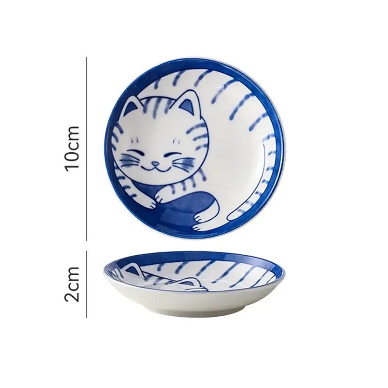 Керамическая тарелка DIVEDEER с рисунком Lucky Cat 10 см, Синий