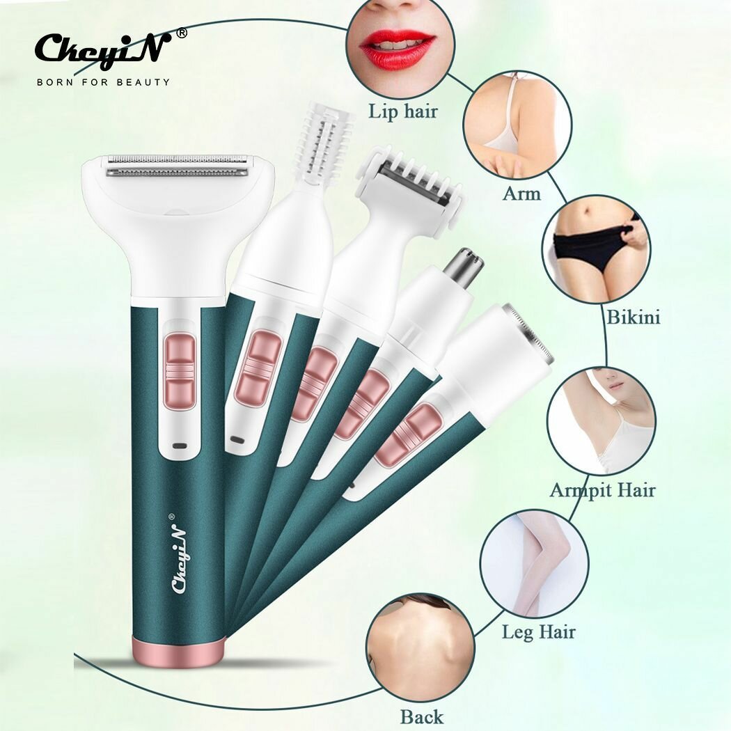 CkeyiN Электробритва 5 в 1 для женщин для удаления волос на лице и теле Леди Триммер Женская бритва Станок для бритья