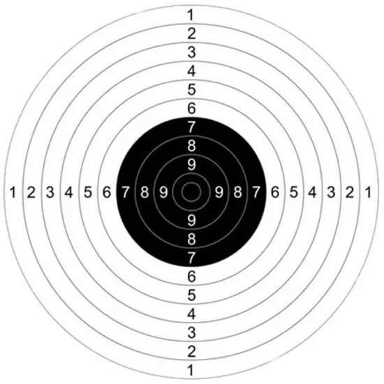 Мишень Бумажные Мишени №9 для пневматических пистолетов 10 м, 170х170 мм, картон 280 г/м