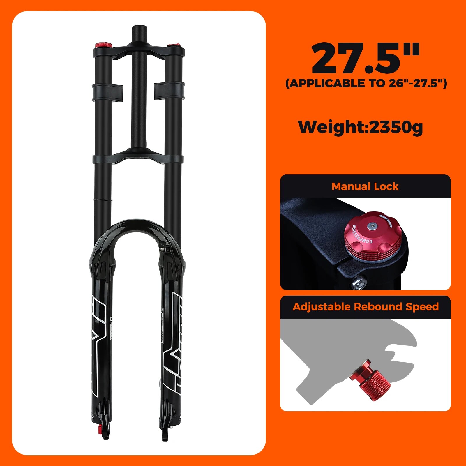 BOLANY Воздушная вилка для велосипеда 27.5 29 дюймов 27.5-Black