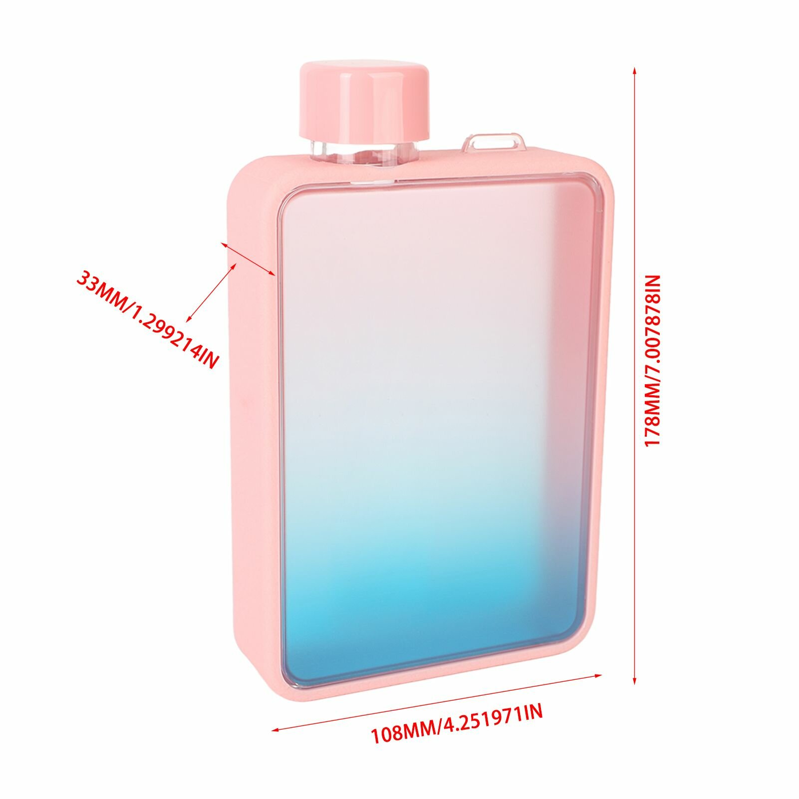 300 мл плоская бутылка для воды A5 для занятий спортом, кемпинга и фитнеса, градиент розовый