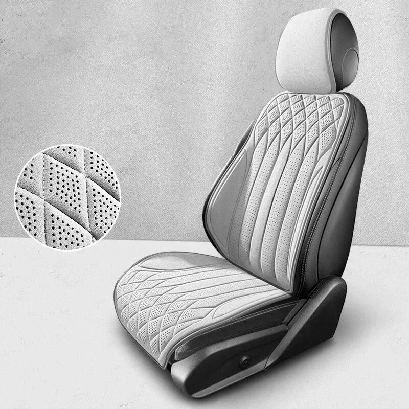 Всесезонные универсальные чехлы для автомобильных сидений из льна: перфорированные, White split seat