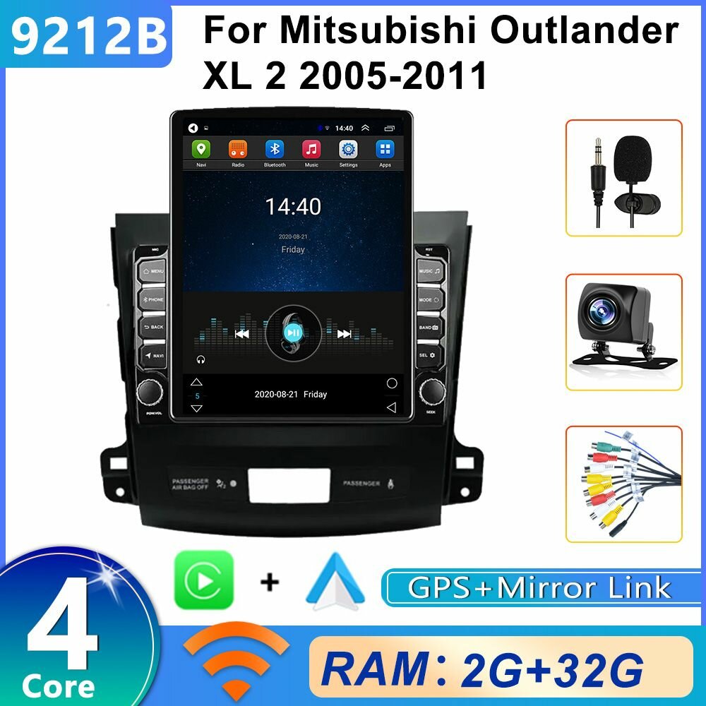 Штатная магнитола 2 дин Андроид Мицубиси Аутлендер/Mitsubishi Outlander XL 2 2005-2011 Citroen C-Crosser, S3 2+32Гб Android Auto-Carplay- навигатор-Мультимедиа автомабиля