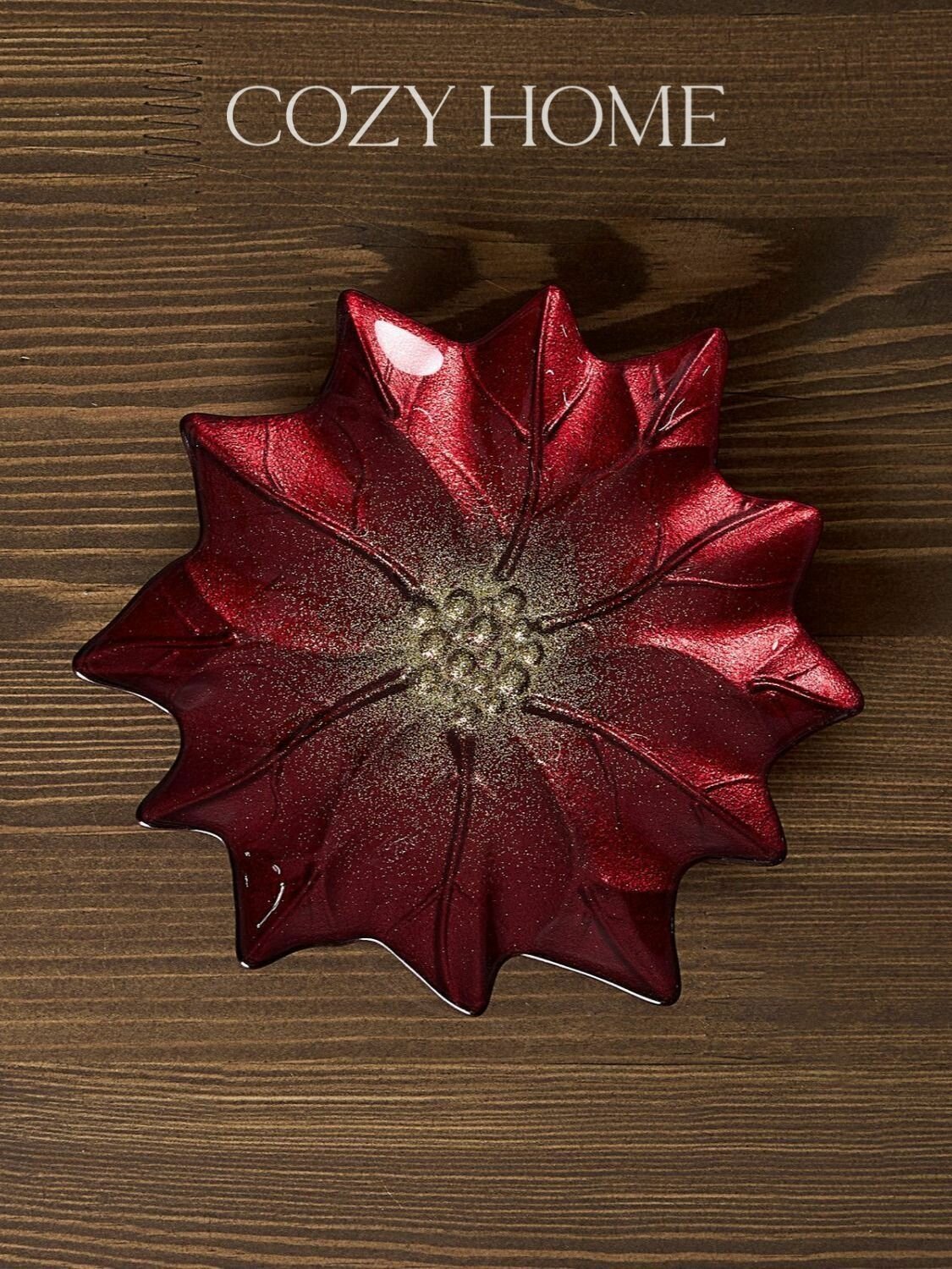 Блюдо декоративное "Пуансеттия/Poinsettia"17х17х1 см, цв. красный, стекло