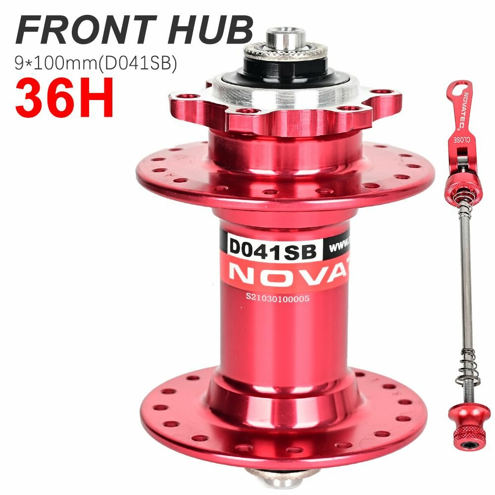 Втулка передняя для велосипеда Novatec D041SB под дисковый тормоз 6 болтов, 36 отверстий 4 Пейлин 8 - 11 Скорость , Быстрое снятие переднего колеса, красный
