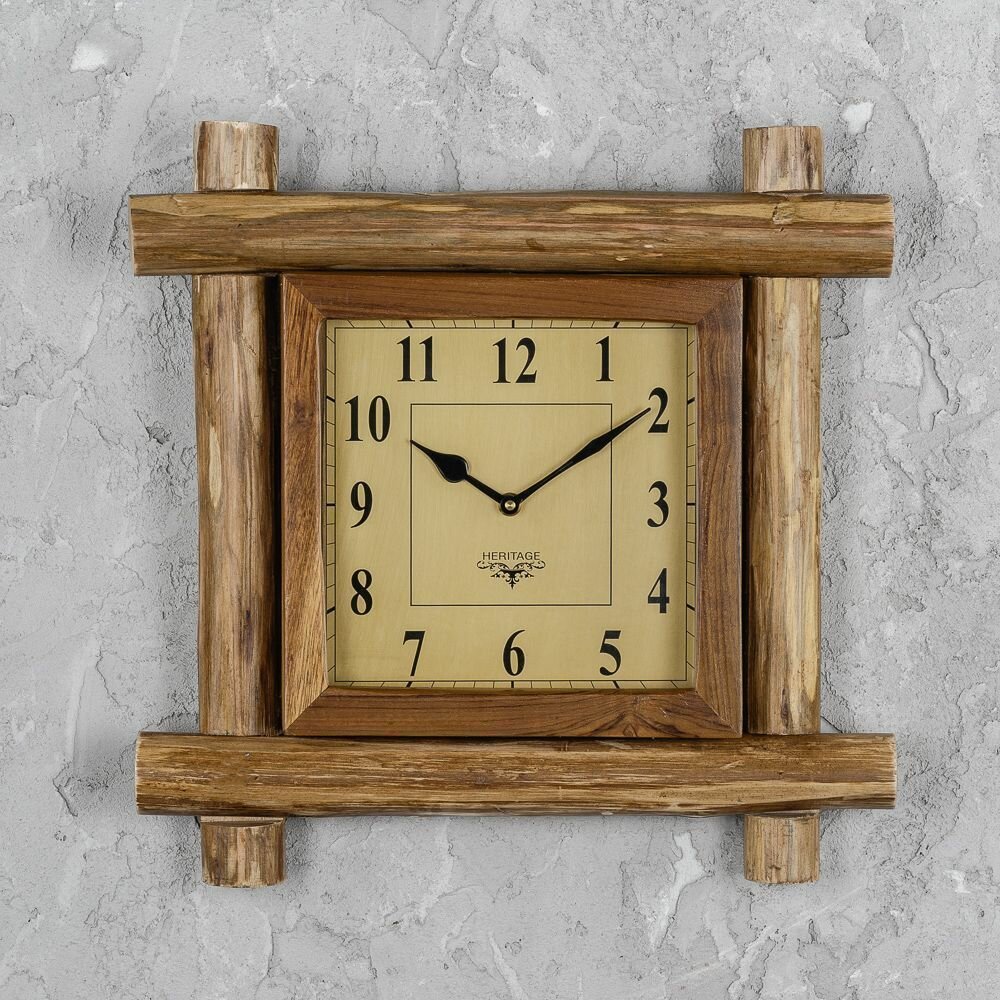 Часы настенные Décor of Today, дерево, кварцевые, квадратные, плавный ход, коричневые