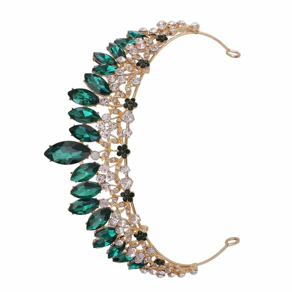 Хрустальная корона невесты из Европы и Америки-Зеленый бриллиант KC на золотом фоне