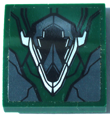 Slope, Curved 2 x 2 x 2/3 with Dark Green and Dark Bluish Gray Armor Plates, Black Lines and Silver Highlights Pattern (Sticker) - Set 76083, 15068pb424 Dark Green U