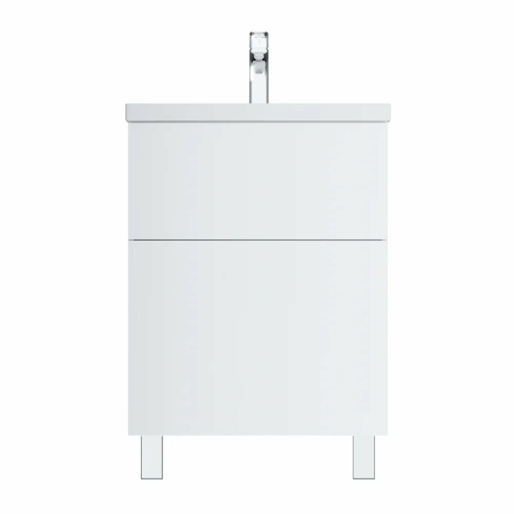 Тумба с раковиной AM.PM Gem 60 61 см, белая, глянцевая, с ящиками, раковина для ванной фарфоровая, прямоугольная, встроенный слив-перелив