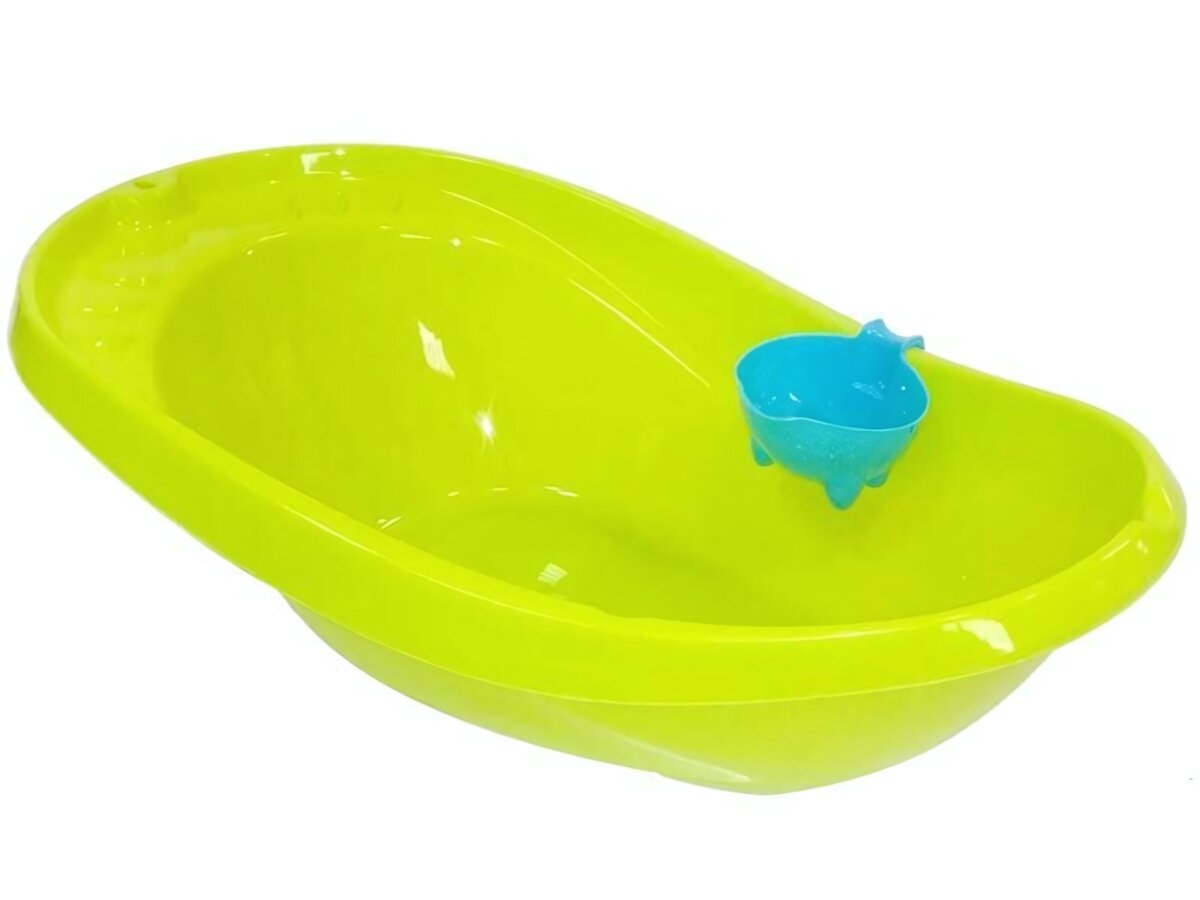 Ванночка детская Буль-Буль, лайм, синий ковш, удобная форма для купания
