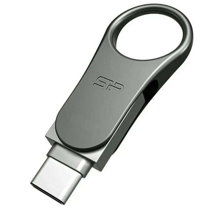 Память USB Flash 64 ГБ Silicon Power Mobile C80 (SP064GBUC3C80V1S) серый - поворотный, пластик, USB Type-C