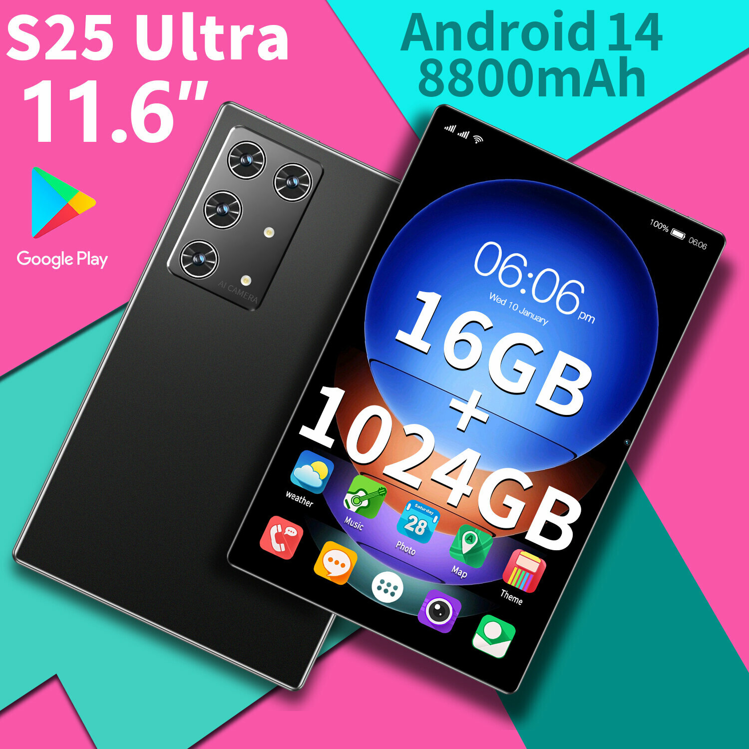 Игровой планшет SHOWJI "S25 Ultra", 11.6" , 16GB+1TB, процессор MediaTek Helio G99, Чёрный