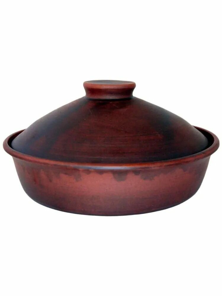 Горшочек для запекания, Сковорода 30 см. с крышкой, высоким бортом + глазурь, глина, керамика, ручная работа