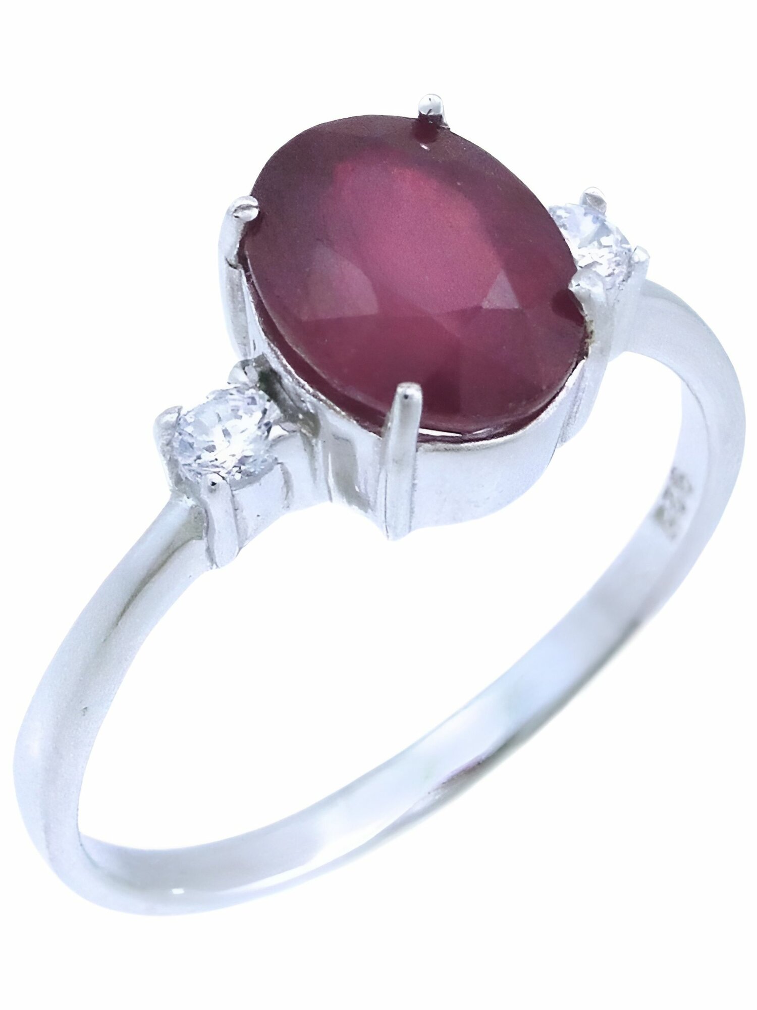Кольцо тонкое, серебро, 925 проба, родирование, рубин, фианит