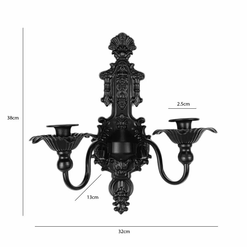Металлический винтажный черный настенный подсвечник, 23W3016