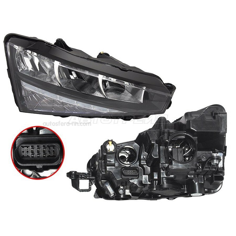 SAT ST6651144R Фара Skoda Rapid 20- (Справа/ LED/ ДХО/ С электрокорректором)