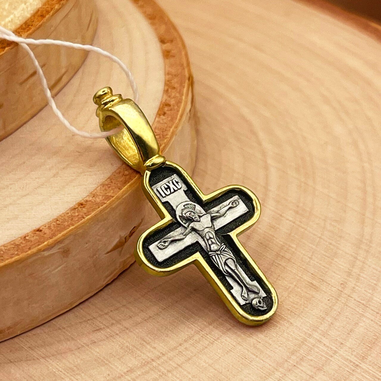 Крестик, серебро, 925 проба, золочение, оксидирование, чернение