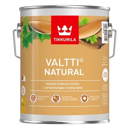 TIKKURILA VALTTI NATURAL лазурь ультрастойкая с прозрачным покрытием, полуглянцевая (2,7 л) (Тиккурила, Тикурила)