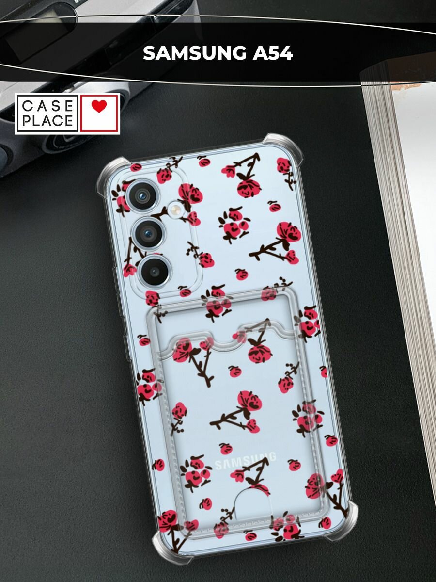 Чехол на Samsung Galaxy A54 5G (Самсунг Галакси А54 5G) с картой и принтом Паттерн красные розы