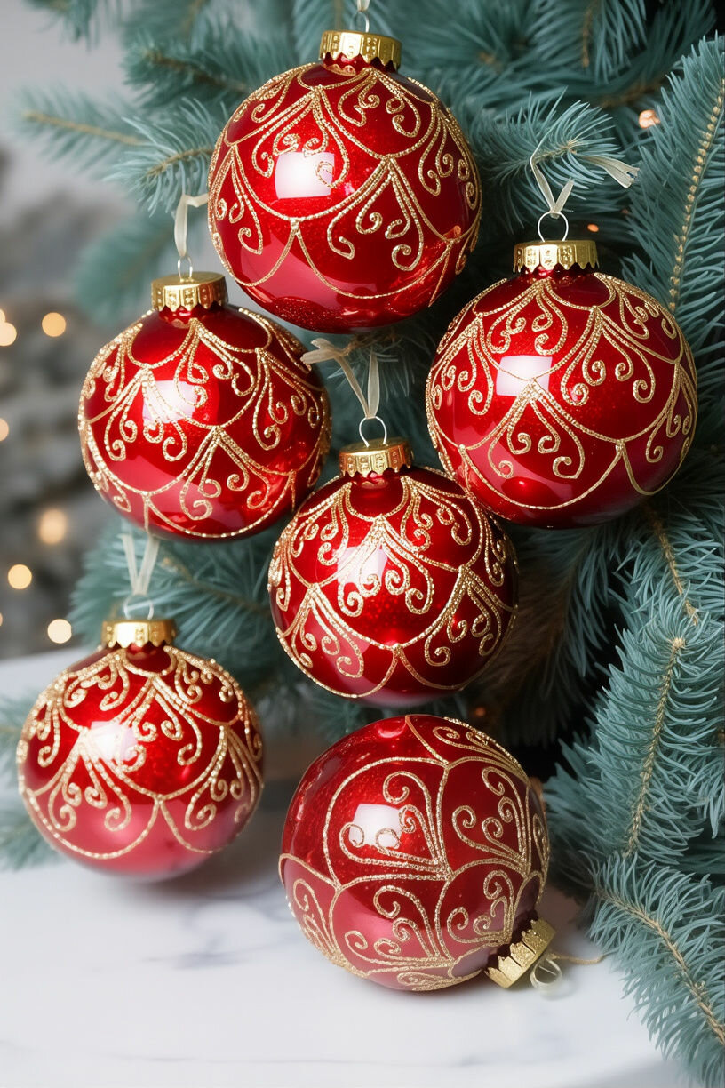 Набор ёлочных ПЭТ шаров торжество орнамента, красный, 10 см, 6 шт, Winter Deco 1000955