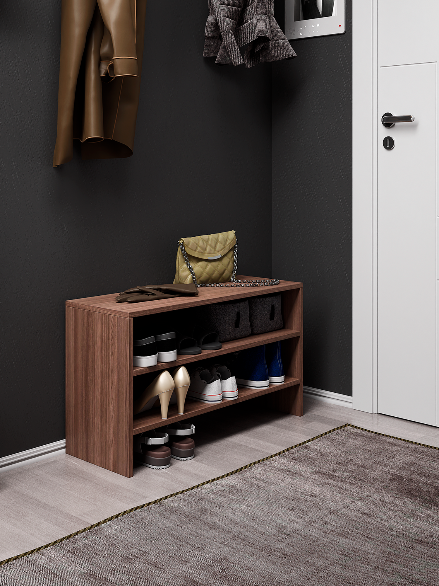 Обувница MFMaster Vitto-7, ЛДСП, ясень шимо тёмный, для прихожей, открытая, 78х28,6х45 см