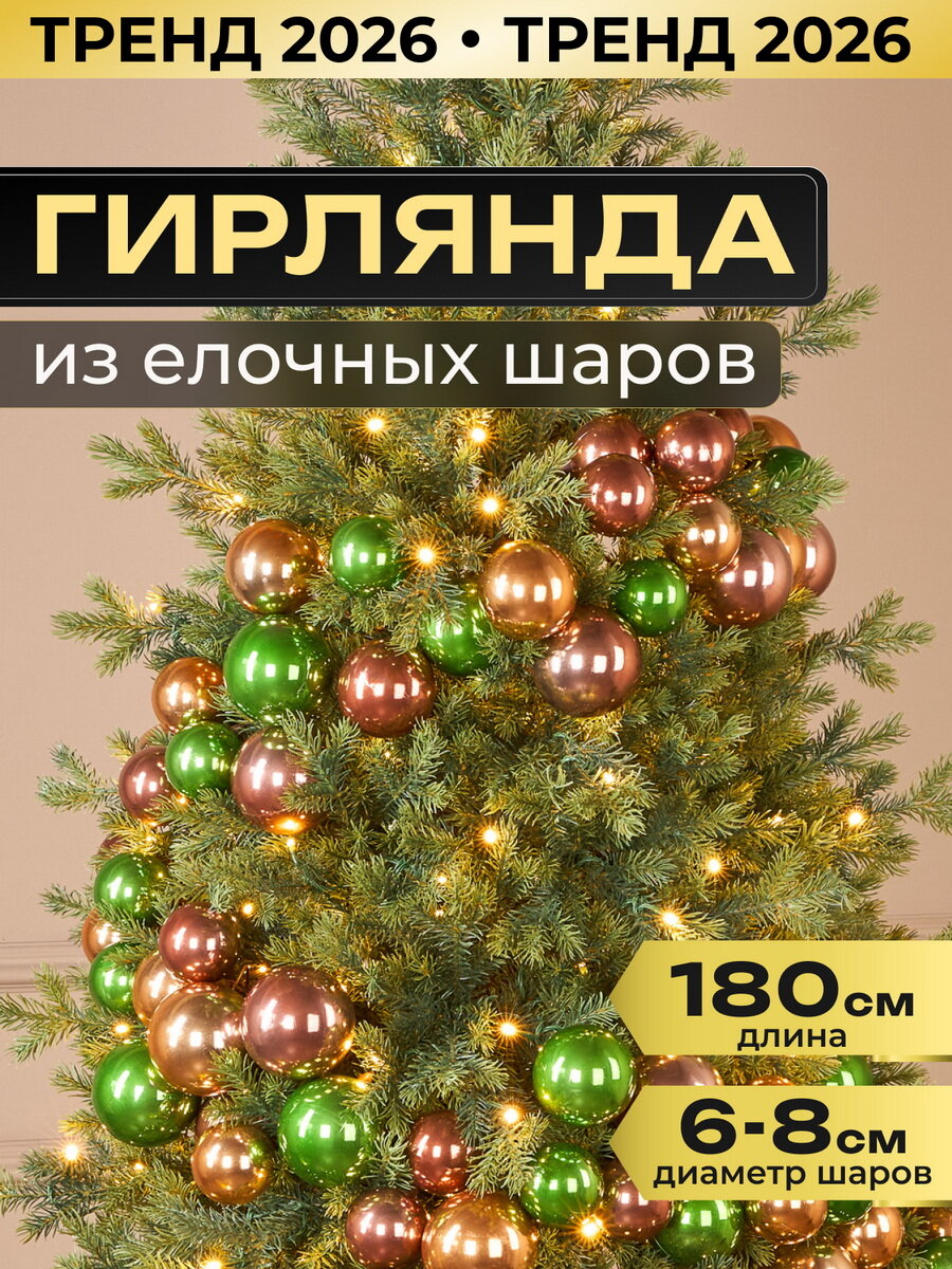 Гирлянда из елочных шаров Императорский Браслет - Winter Gems 180*17 см, пластик, Winter Deco, 1100859