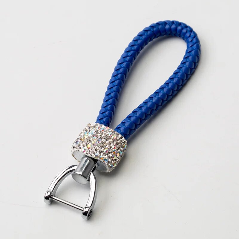 Брелок для ключей из плетеной веревки с инкрустацией бриллиантами и подвеской в виде специальной подковы, креативный