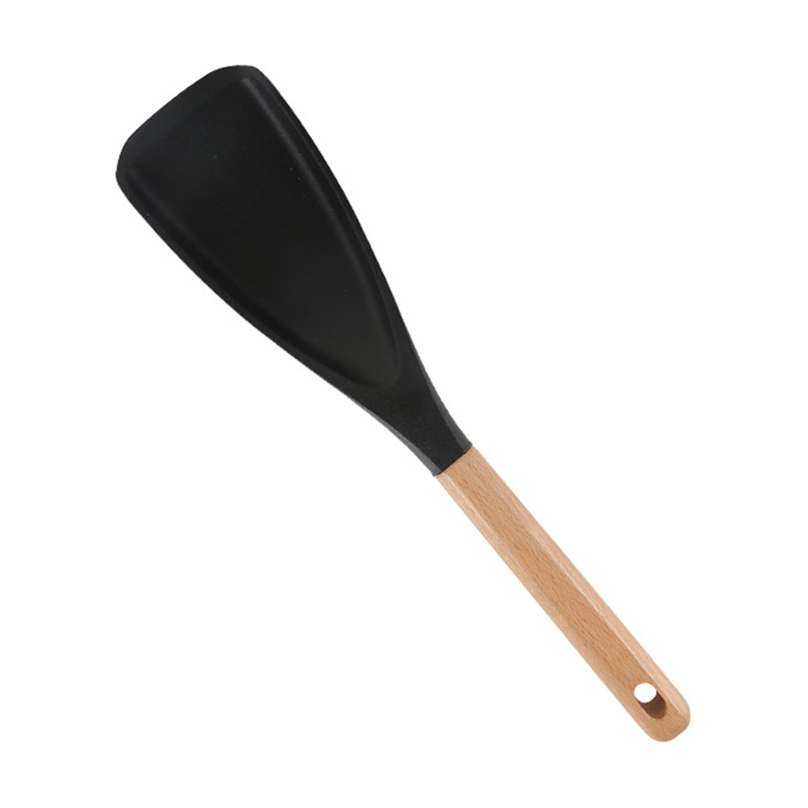 Силиконовая лопатка для салата с деревянной ручкой, черная