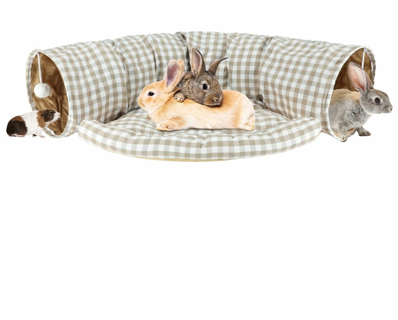 Кроличий туннель-кровать 2-в-1 с ковриком-укрытием для кошек, кроликов и морских свинок