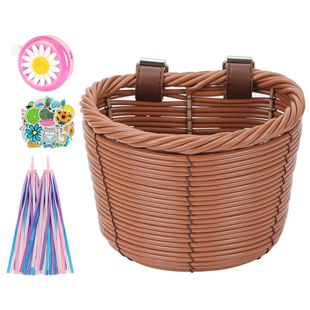 Детские велосипедные аксессуары: корзина, флажки, звонок, Коричневый