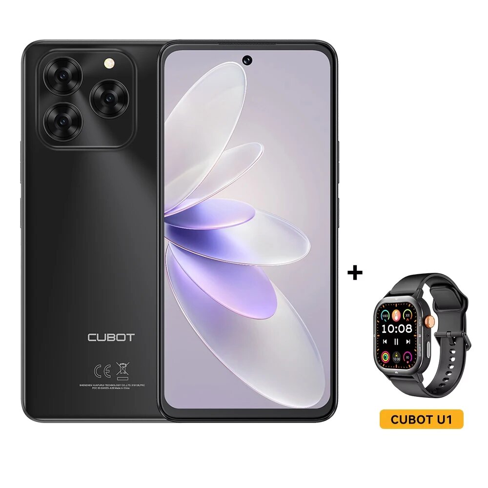 Смартфон Cubot Note 60, Android 15, 7,2-дюймовый дисплей с частотой обновления 120 Гц, восьмиядерный процессор, 16 ГБ (6 + 10 ГБ) ОЗУ, 128 ГБ ПЗУ, 48-мегапиксельная камера, аккумулятор емкостью 7000 мАч Черный, Black Add Watch U1