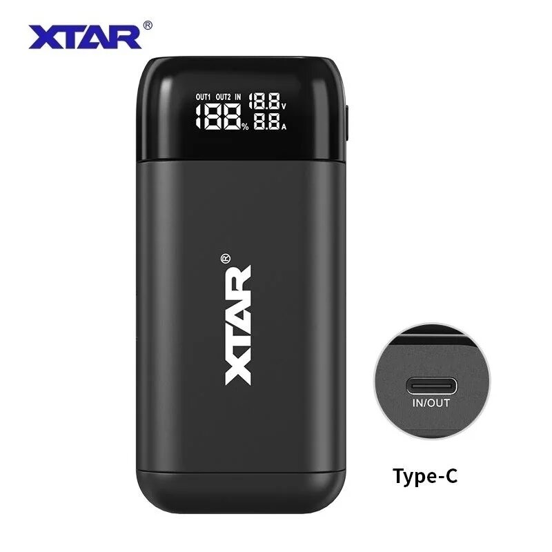 NITECORE XTAR PB2SL Зарядное устройство с Power Bank для аккумуляторов 18650, 18700, 20700, 21700 BLACK