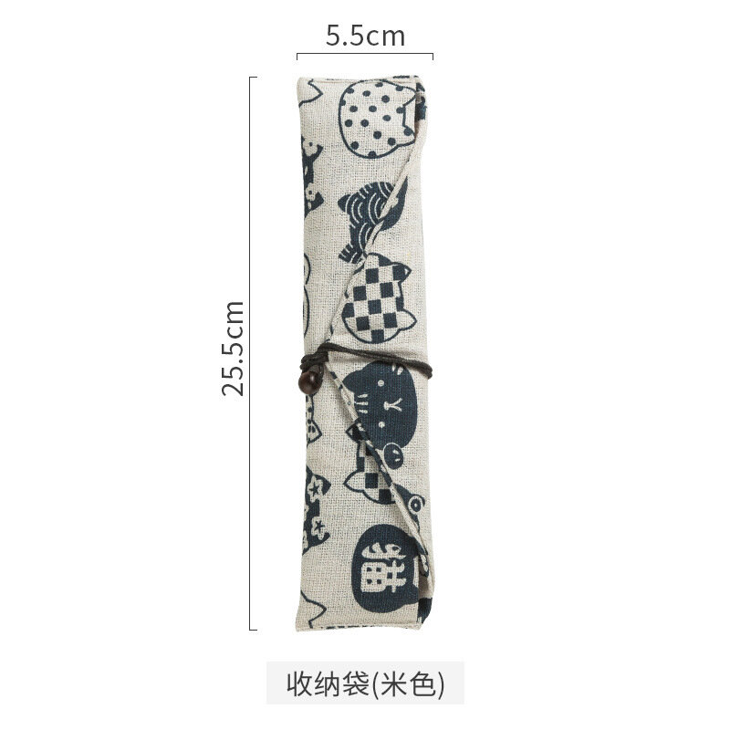 Набор японских деревянных ножей, вилок, ложек и палочек для еды, портативный набор для студентов, бенто, с длинной ручкой, из массива дерева, четырехкомпонентный набор, с тканевой сумкой, столовые приборы