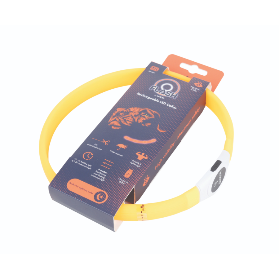 Светящийся ошейник FLASH LED, L, 2.5 x 65 см, оранжевый MPets