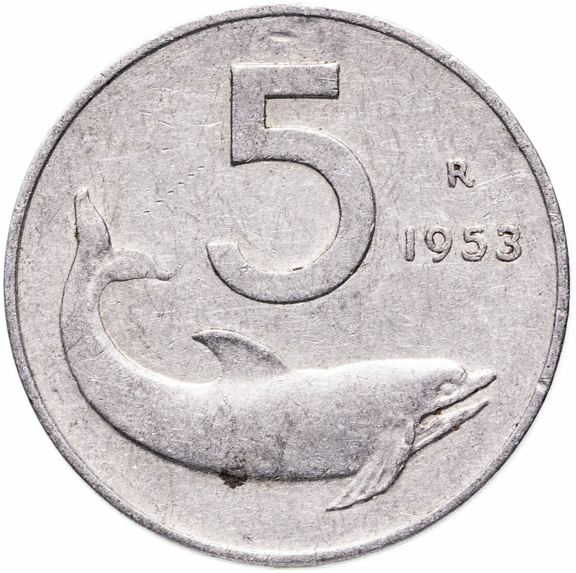 Италия 5 лир 1953, Алюминий, в сохранности XF