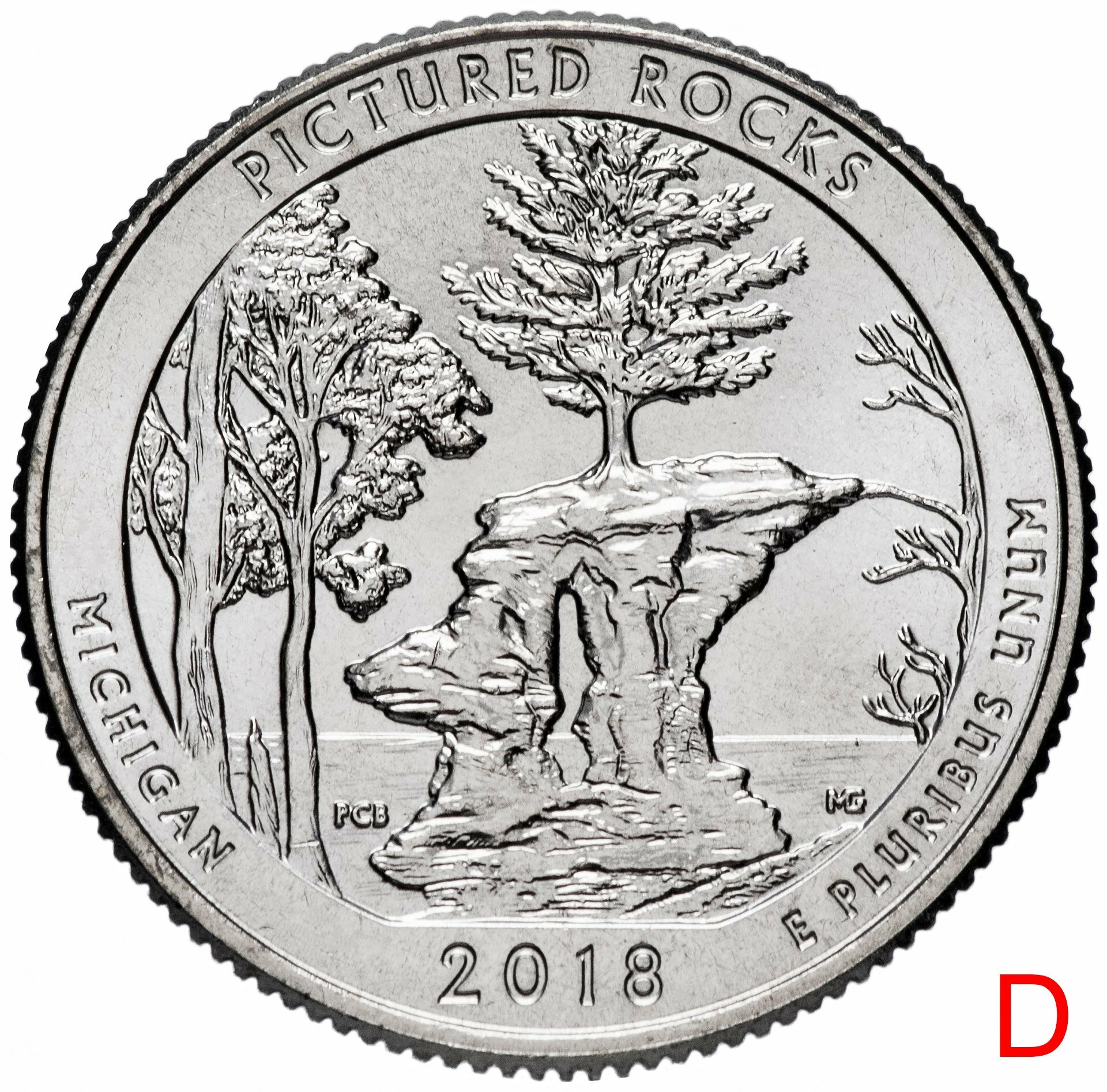 США 1/4 доллара 25 центов, квотер 2018 D — "Национальные озёрные побережья живописных камней" 41-й парк, Медь, в сохранности UNC