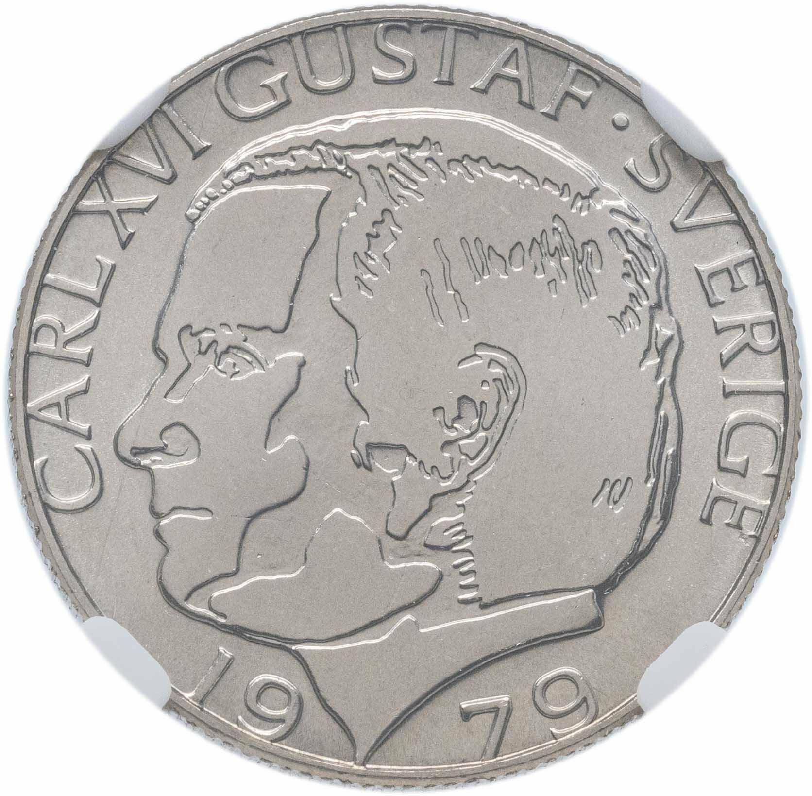 Швеция 1 крона crown 1979 в слабе DNC MS68, Мельхиор медь-никель 400