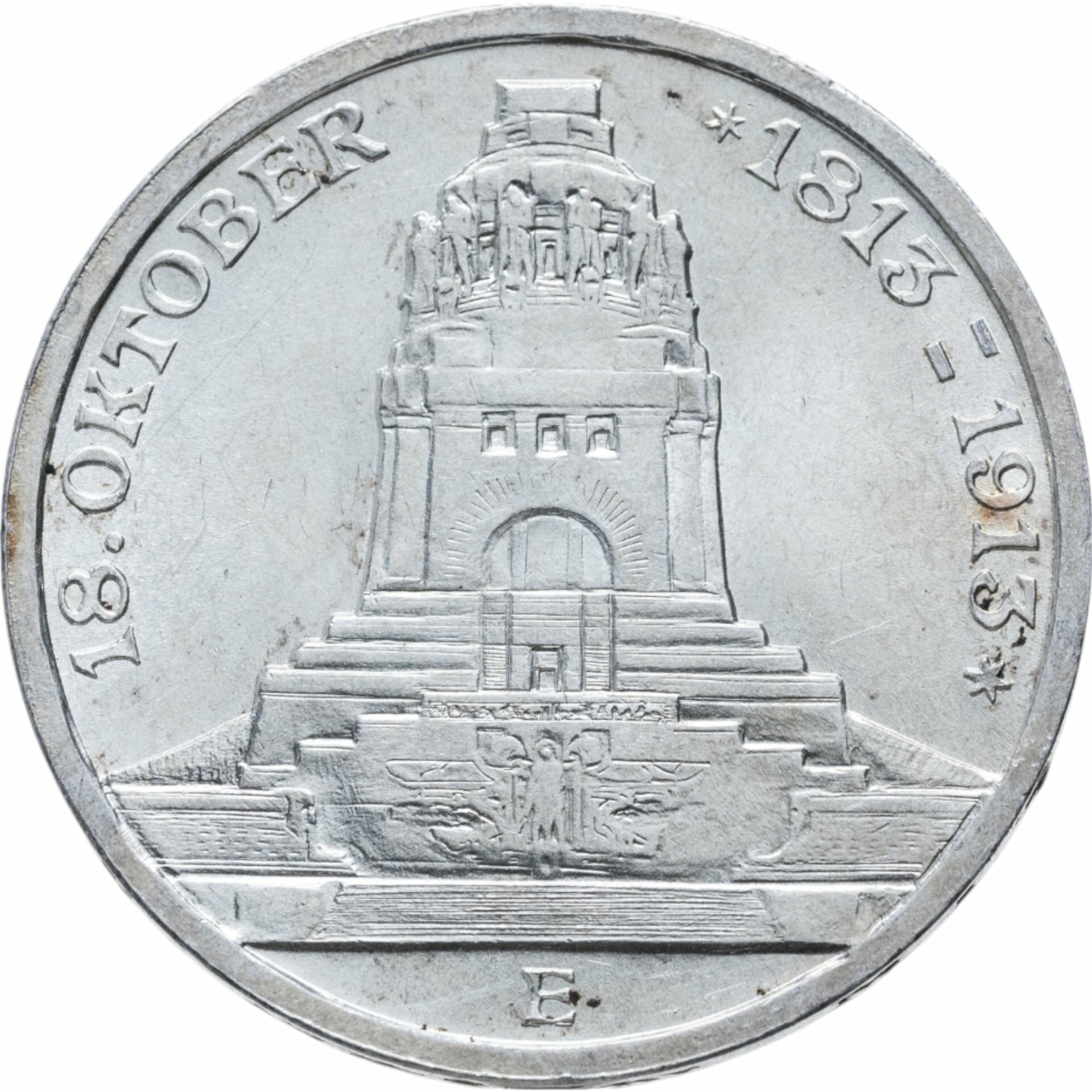 Германская империя Саксония 3 марки 1913 "100 лет Битве народов", Серебро 900, в сохранности UNC