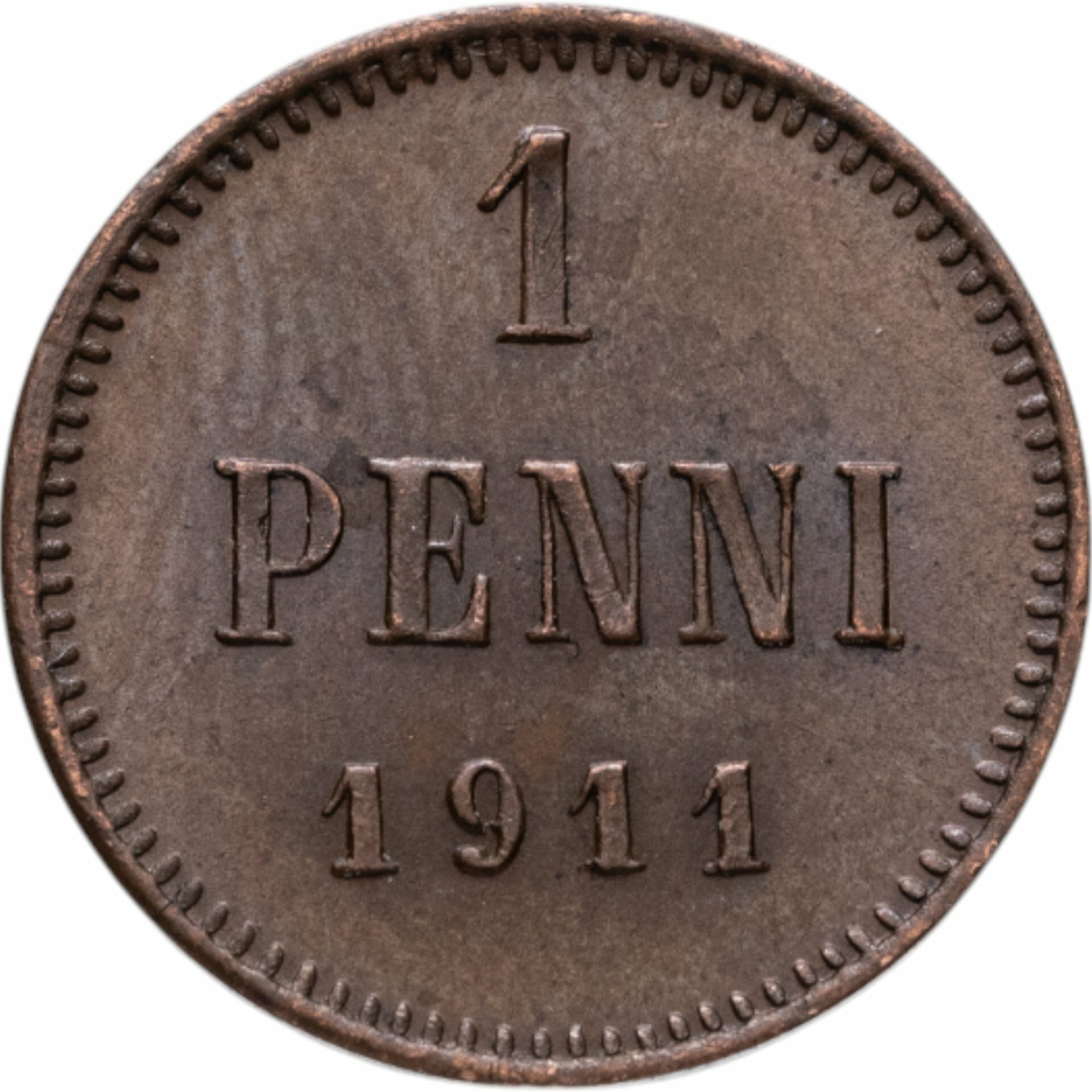 1 пенни penni 1911 Российская Финляндия, Медь, в сохранности AU