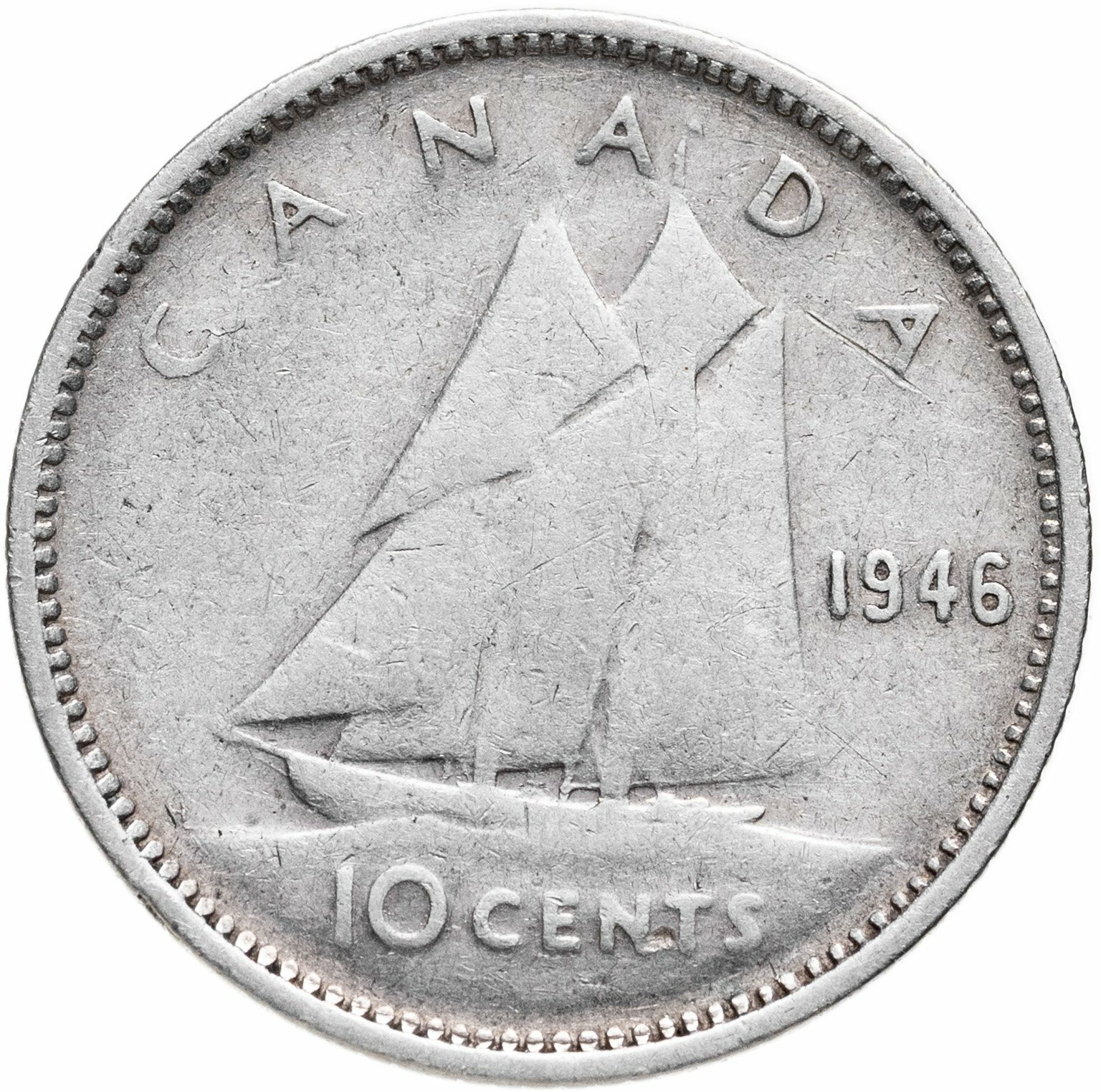 Канада 10 центов cents 1946, Серебро 800, в сохранности VF